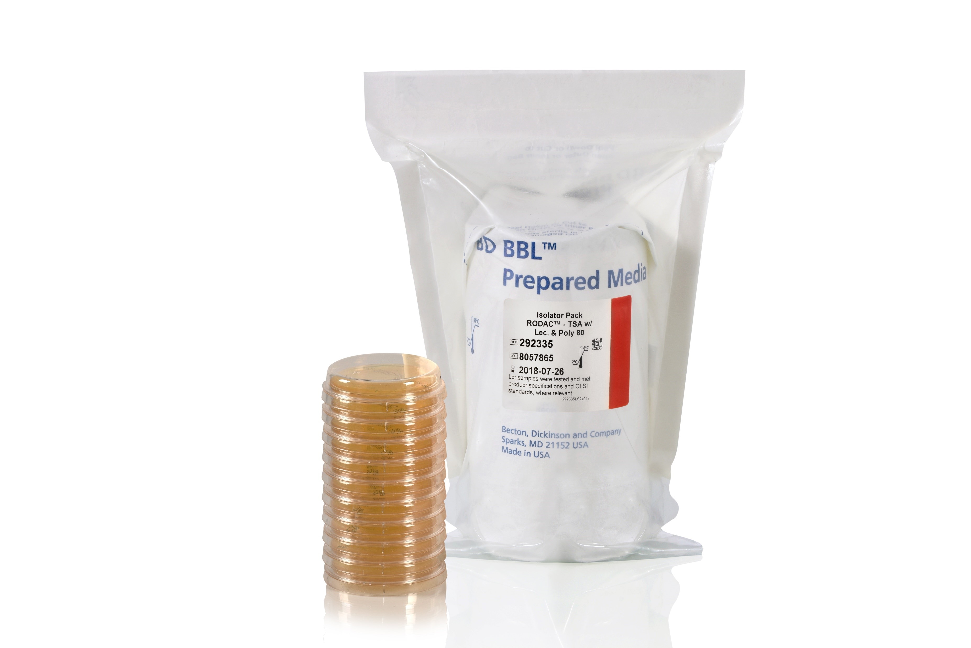 BD BBL™ 胰蛋白大豆琼脂含卵磷脂和吐温80(三层无菌包装的RODAC™平板) - 292335 | BD
