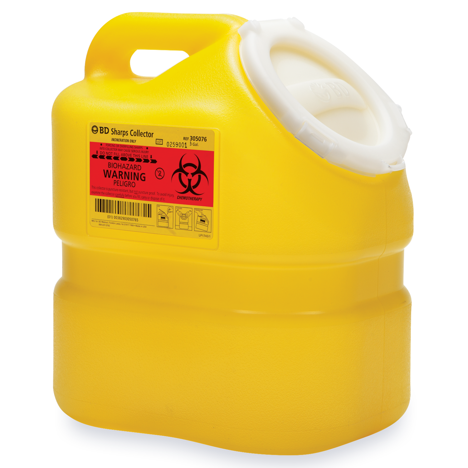 BD™ Chemotherapy sharps collector hinge cap one piece, 3 gal, Yellow ...