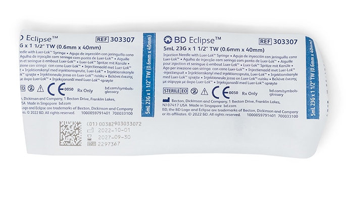 BD Eclipse™ Needle 23 G x 1 1/2 in. with detachable 5 mL BD Luer-Lok ...