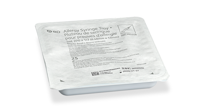 1 mL BD® Allergy Syringe with Permanently Attached 27 G x 1/2 in ...